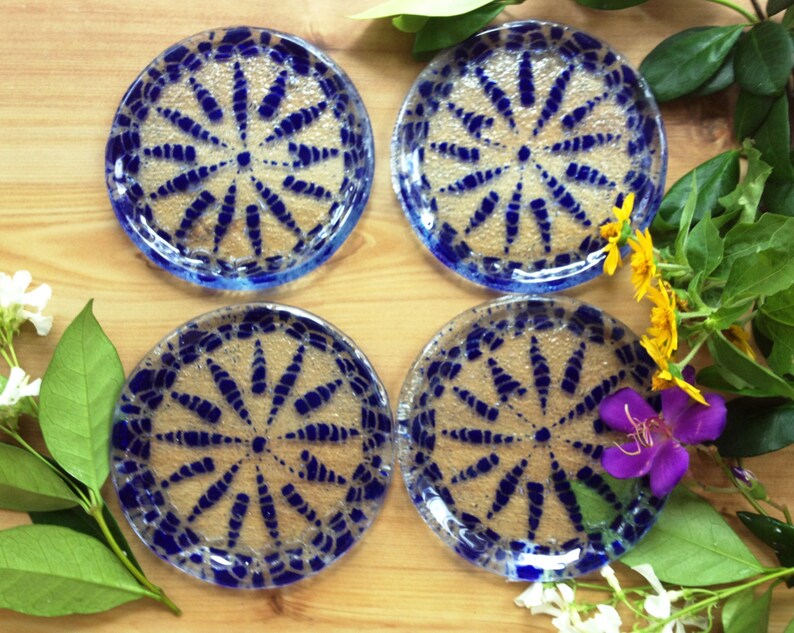 Wagon Wheel Coasters, Cool Fused Glass Coasters, Cobalt Blue Glass ...
