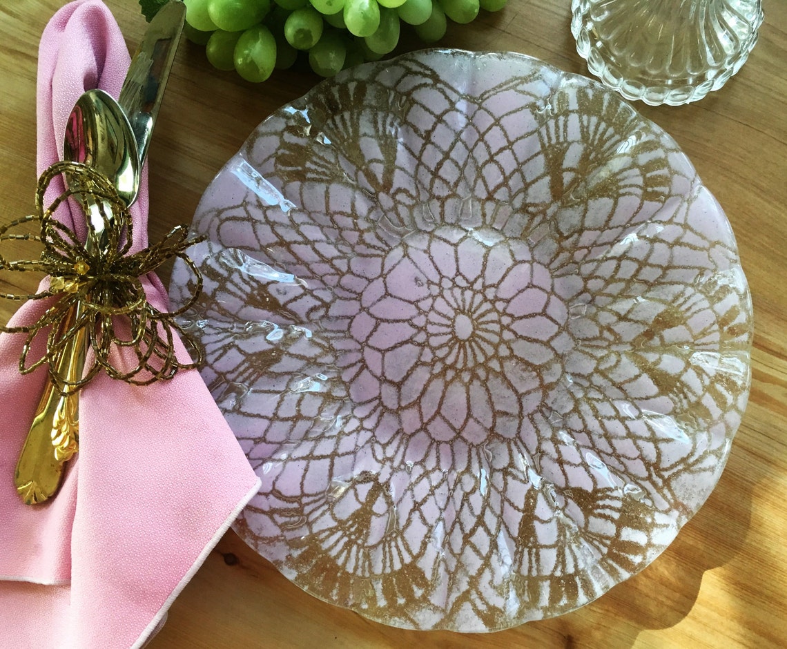 Rose Quartz Four Piece Ecletic Dinner Set, Fused Glass Dinner Plates ...