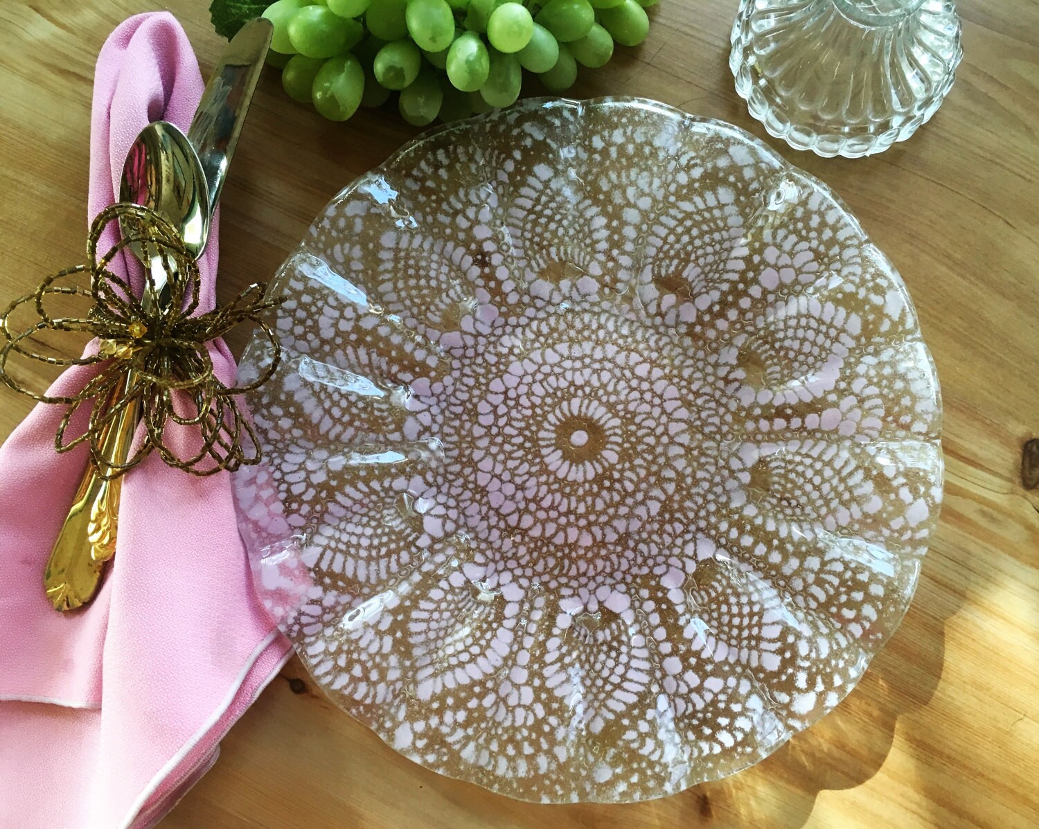 Rose Quartz Four Piece Ecletic Dinner Set, Fused Glass Dinner Plates ...