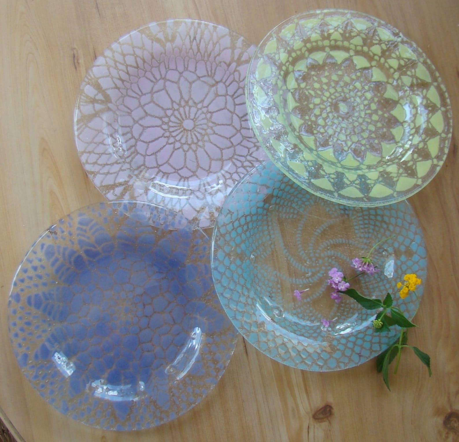 Eclectic Pastel Dessert Plate Set II, Fused Glass Plate Set, Sea Glass ...
