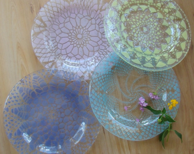 Eclectic Pastel Dessert Plate Set II, Fused Glass Plate Set, Sea Glass ...