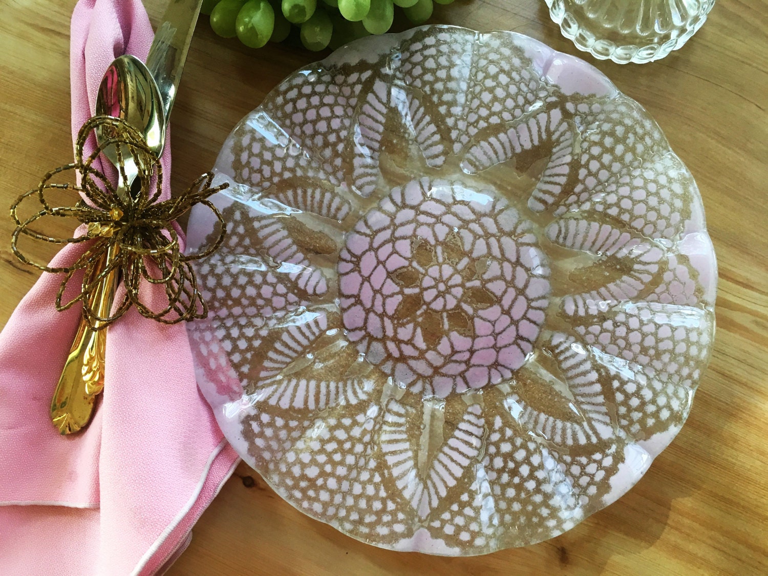 Rose Quartz Four Piece Ecletic Dinner Set, Fused Glass Dinner Plates ...