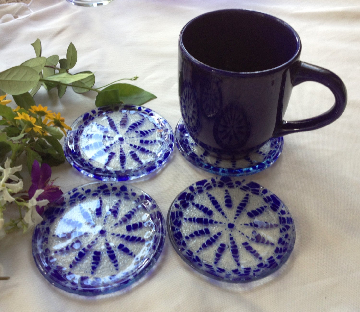 Wagon Wheel Coasters, Cool Fused Glass Coasters, Cobalt Blue Glass ...