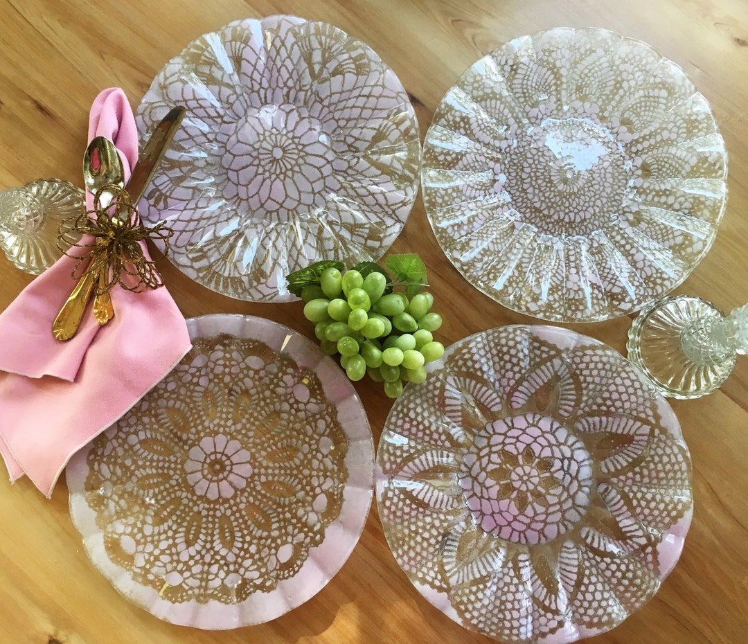 Rose Quartz Four Piece Ecletic Dinner Set, Fused Glass Dinner Plates ...
