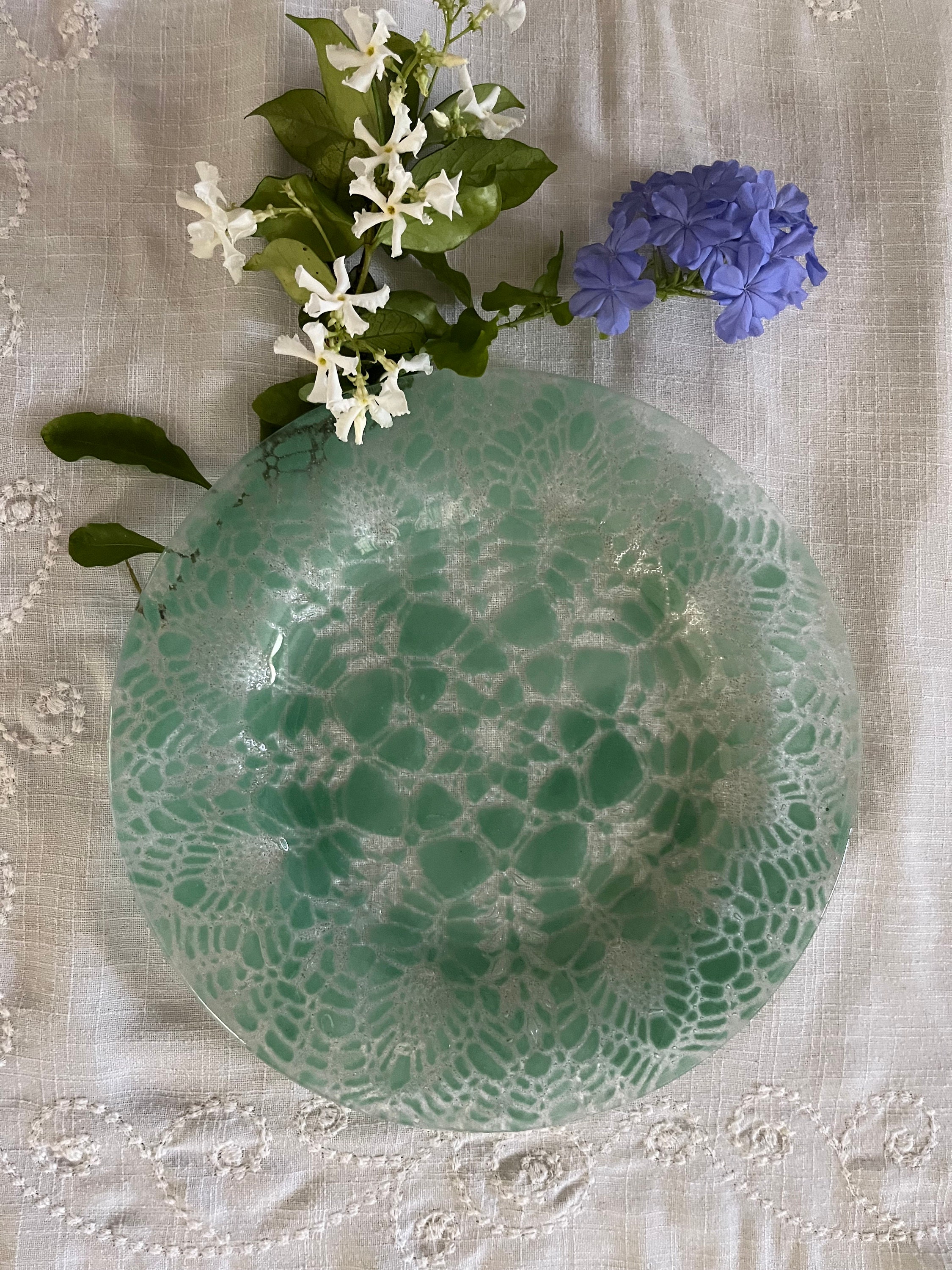 Set of Four Seaglass Green Dinner Plates, Pattern: Lacy Jean - Etsy