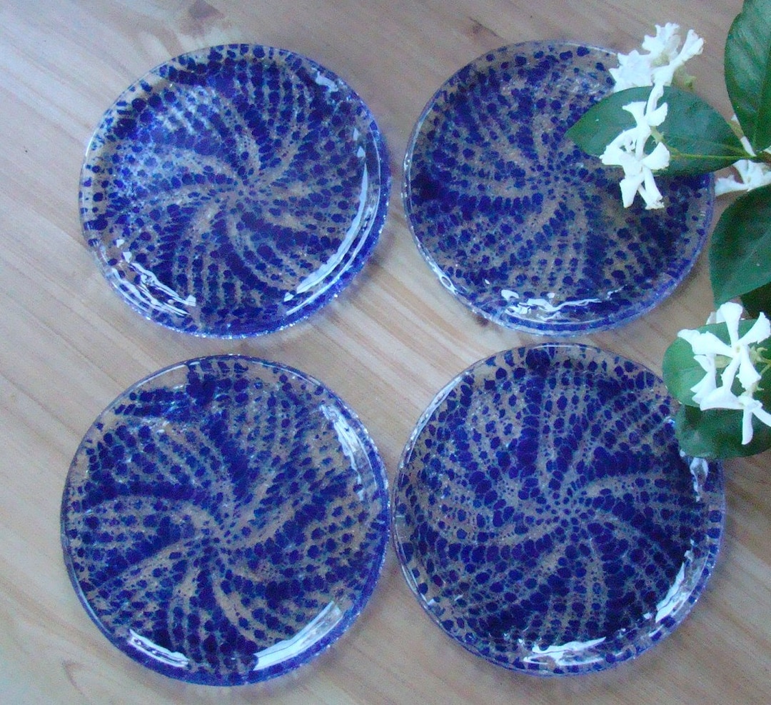 Four Piece Sets of Cobalt Blue Lacy Spinning Wheel Coasters - Etsy