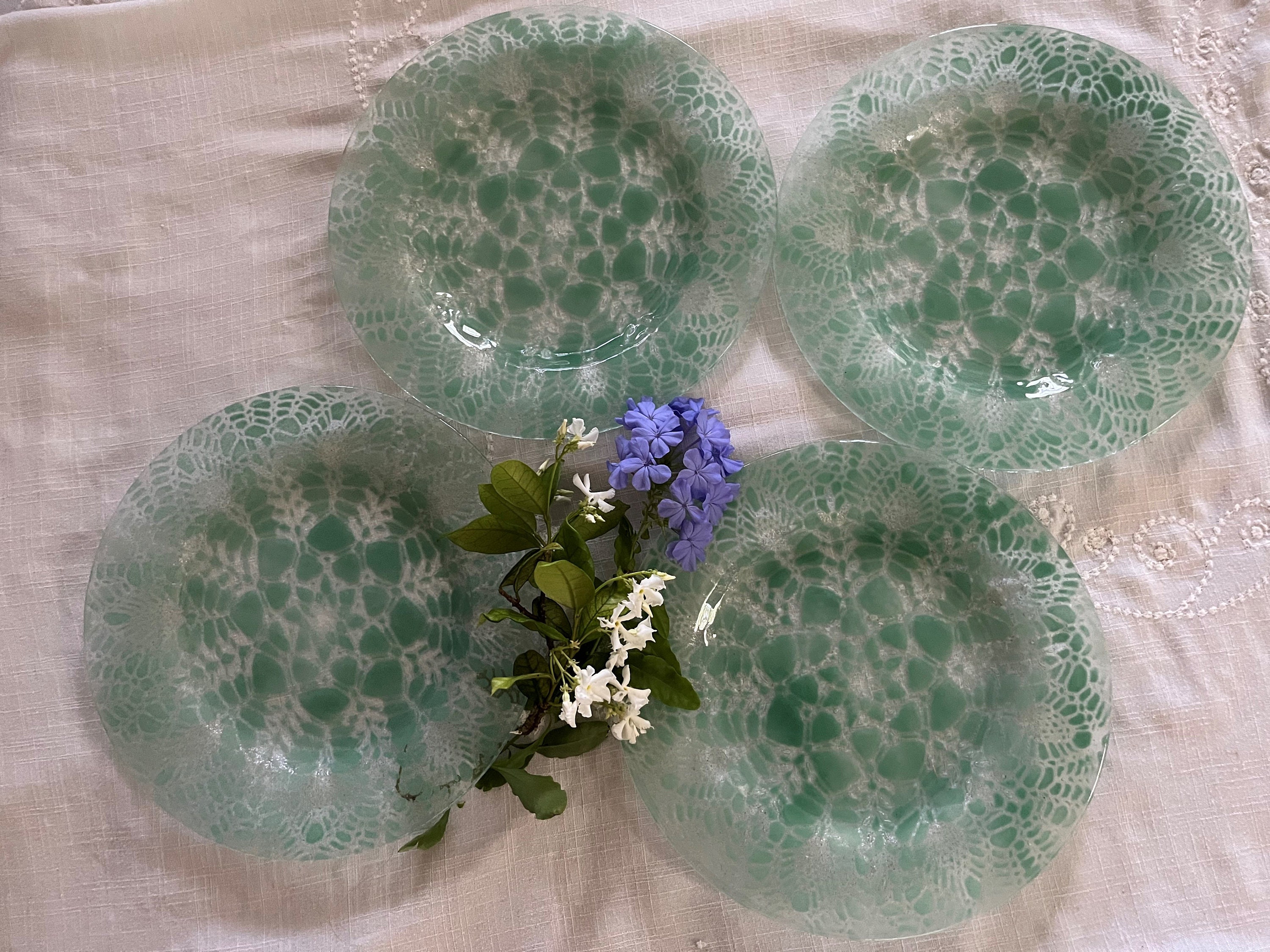 Set of Four Seaglass Green Dinner Plates, Pattern: Lacy Jean - Etsy