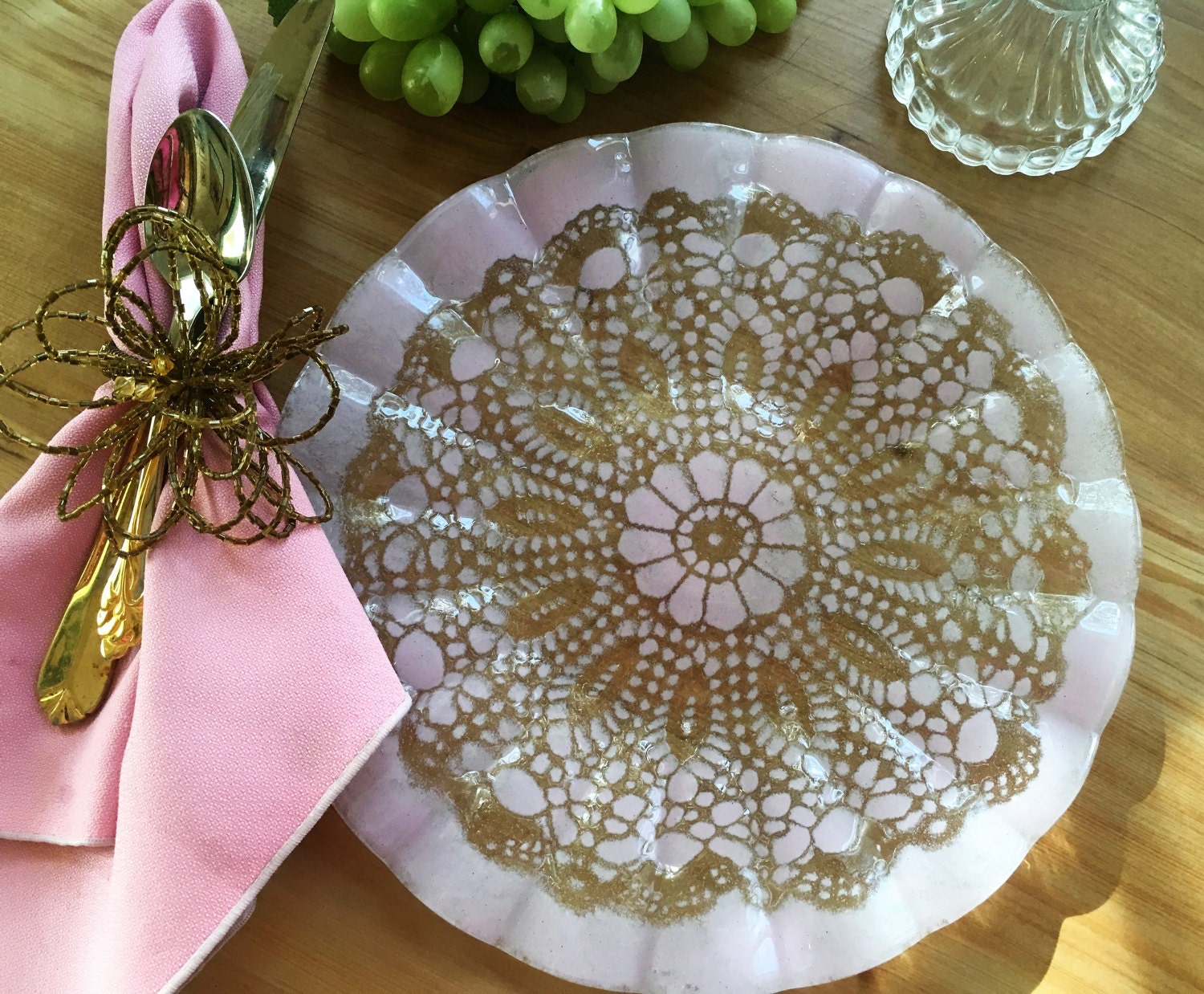 Rose Quartz Four Piece Ecletic Dinner Set, Fused Glass Dinner Plates ...