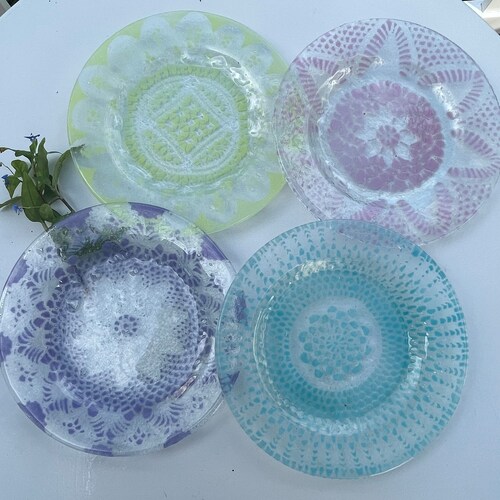 Eclectic Pastel Dessert Plate Set II Fused Glass Plate Set - Etsy
