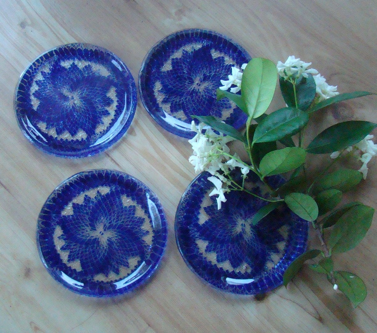 Four Piece Sets of Cobalt Blue Lacy Wind Coasters - Etsy
