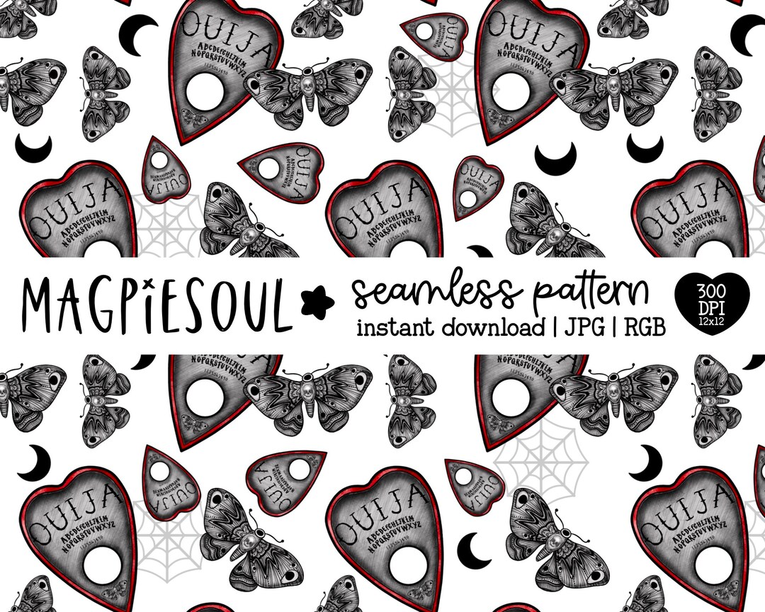 Moth Ouija Poe Inspired Goth Emo Halloween | Seamless Repeating Cute ...
