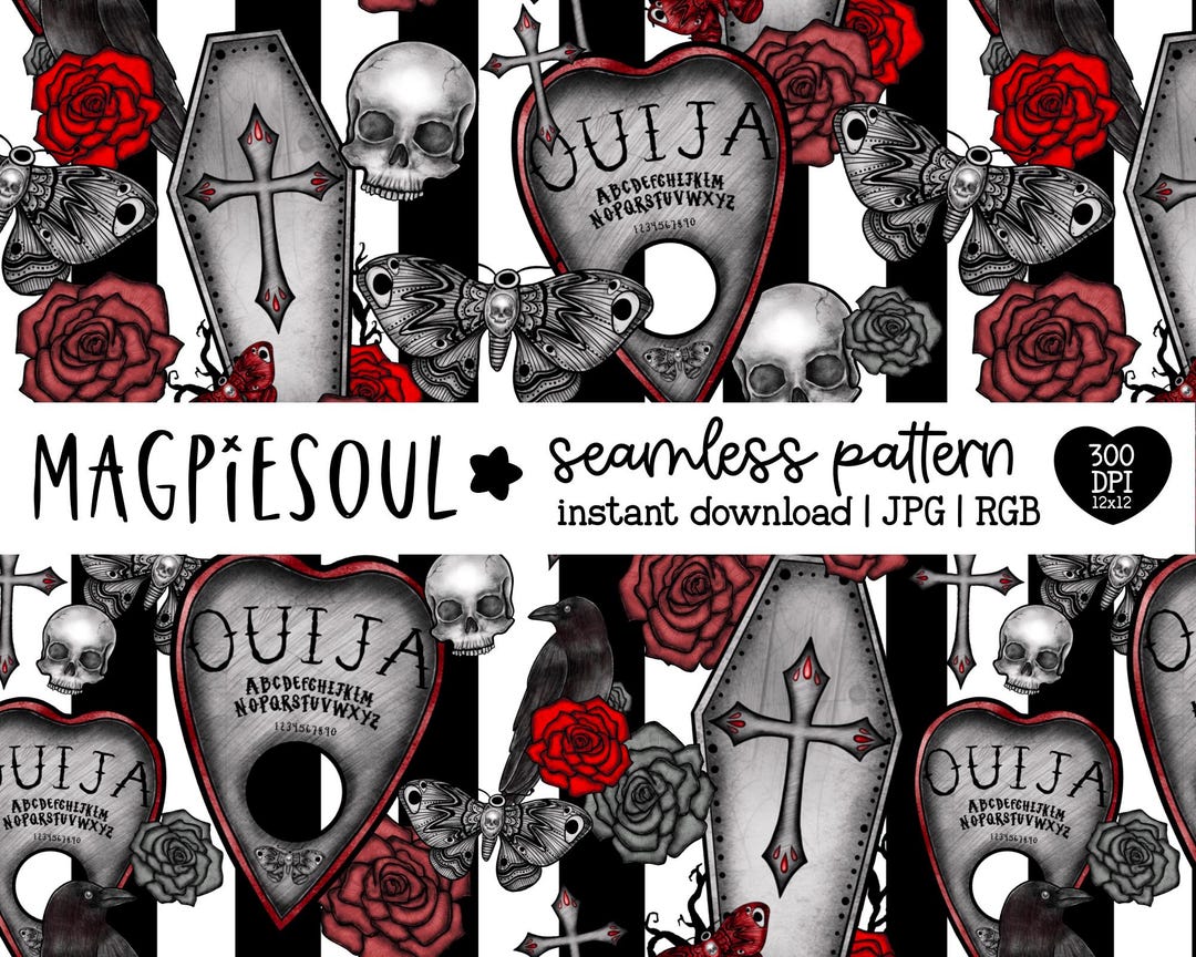 Ouija Moth Witch Poe Graveyard Goth Stripe | Seamless Repeating Cute ...
