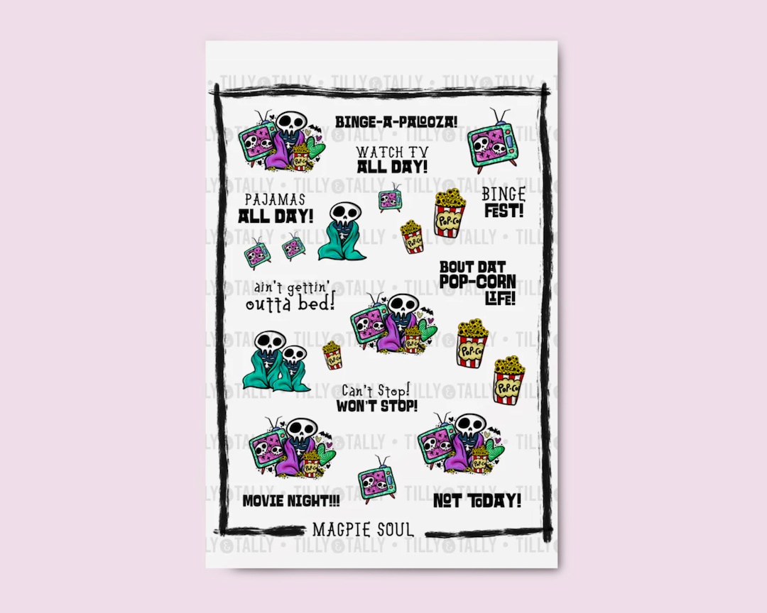 Binge TV Show Movie Night Skeleton Cute Colorful Kawaii Planner ...