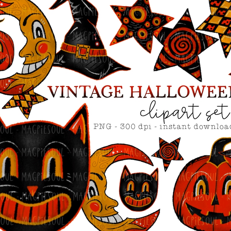 Halloween Retro Clipart - Etsy