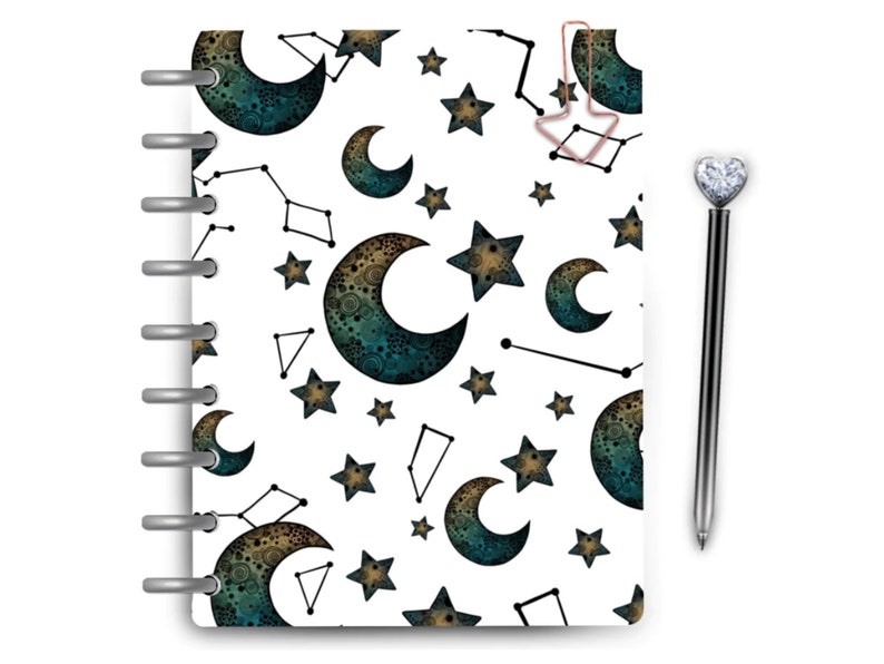 Celestial Moon & Stars Boho Laminated Planner Cover Snap-on Cover for ...