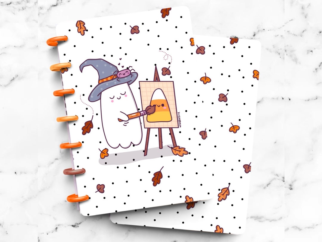 Kawaii Ghost Artist Halloween Laminated Discbound Planner Cover Fits ...