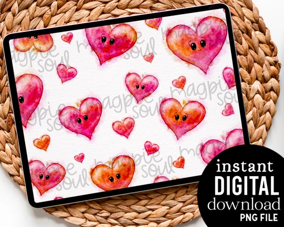 Watercolor Hearts Digital Paper Instant Download Planner - Etsy