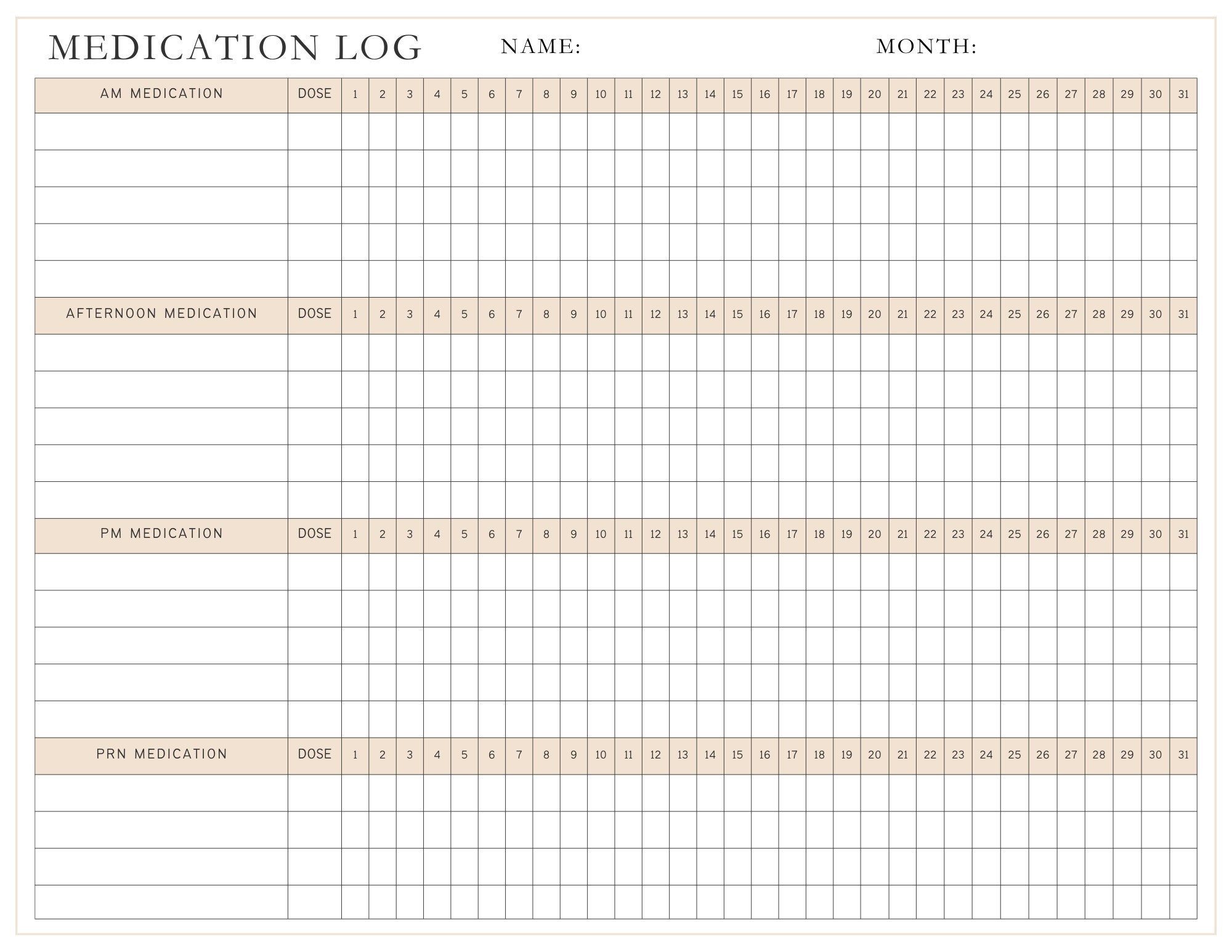 Medication Printable Bundle Medication List Fillable Medication Log ...