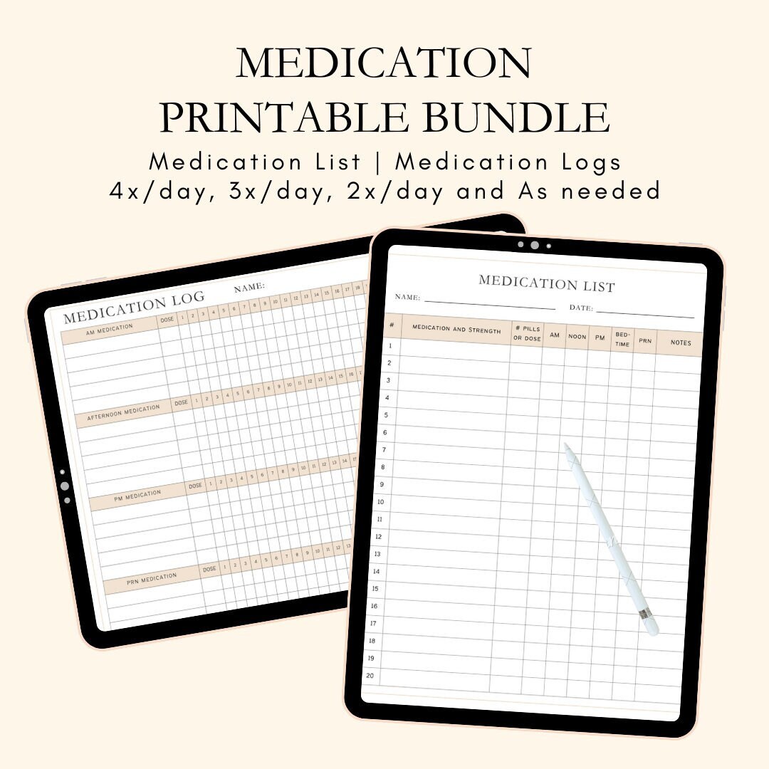 Medication Printable Bundle Medication List Fillable Medication Log ...