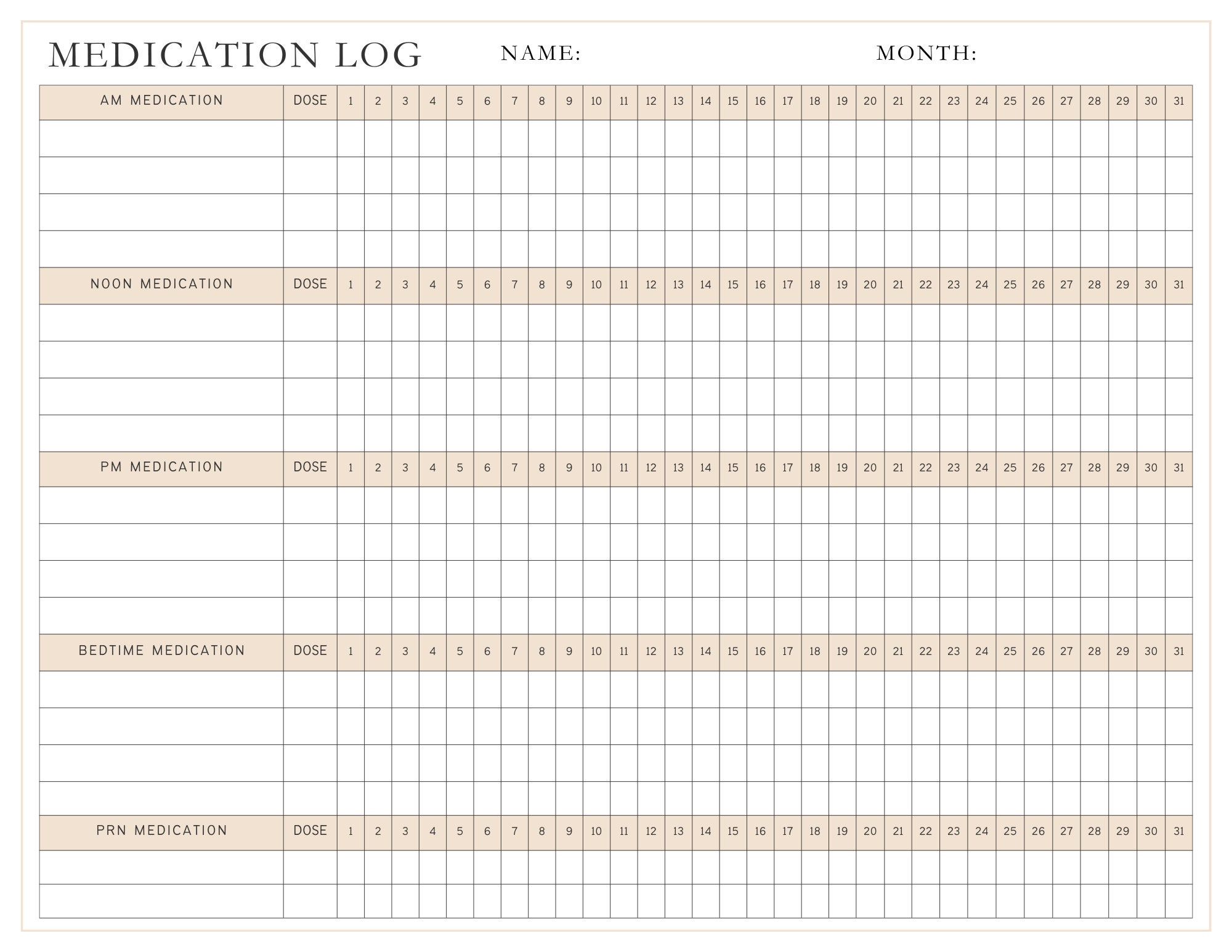 Medication Printable Bundle Medication List Fillable Medication Log ...