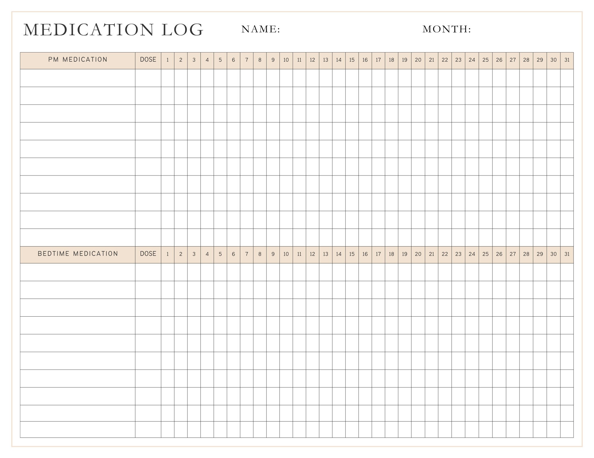 Medication Printable Bundle Medication List Fillable Medication Log ...