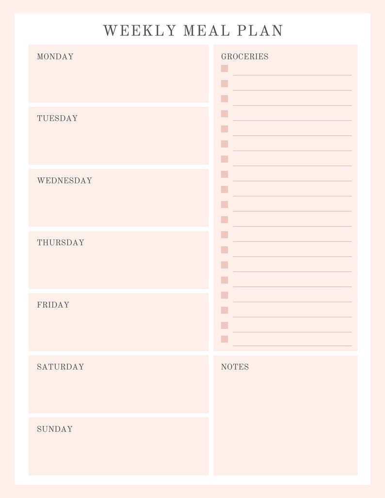 Weekly Meal Planner Grocery List Fillable Meal Planner 7 Day Menu Plan ...