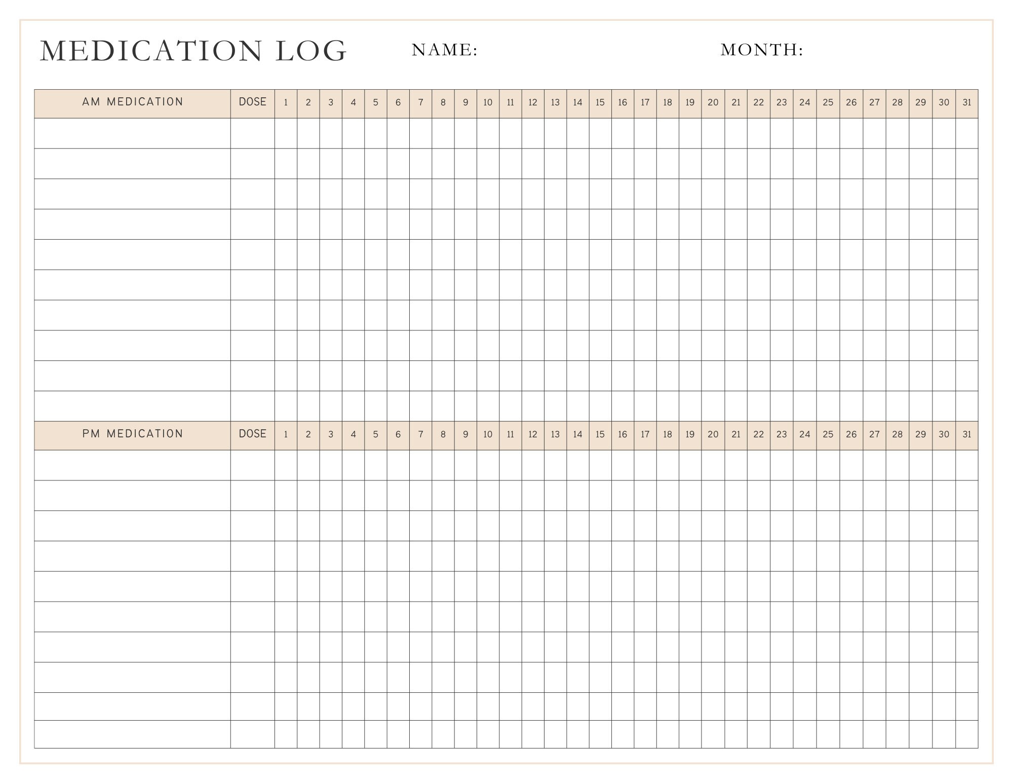 Medication Printable Bundle Medication List Fillable Medication Log Vitamin and Supplement List ...