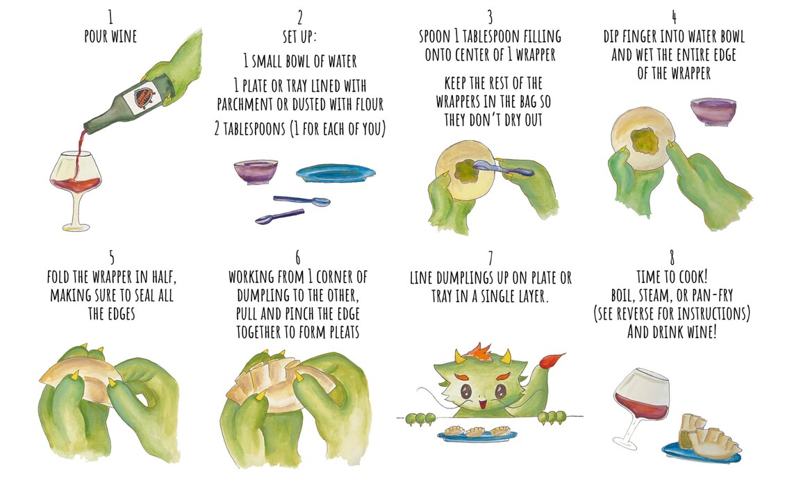 Dumpling Folding Instructions Diagram Chart - Etsy