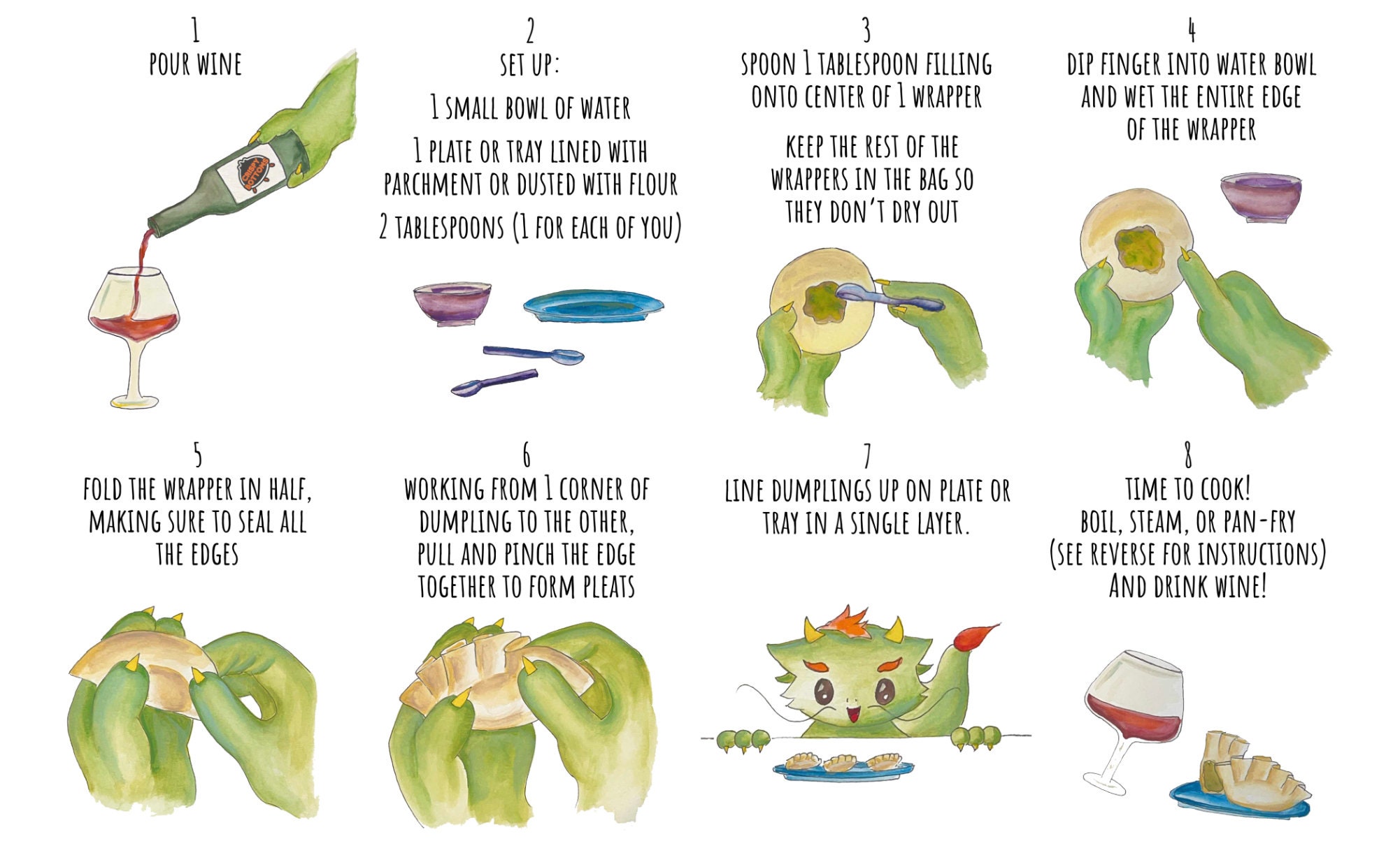 Dumpling Folding Instructions Diagram Chart - Etsy