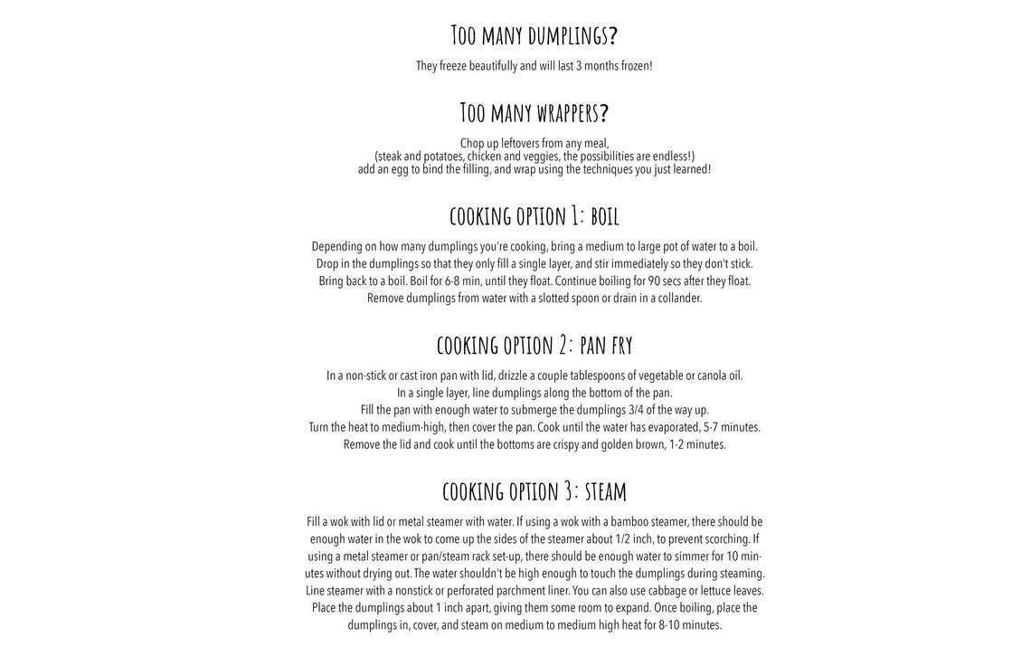 Dumpling Folding Instructions Diagram Chart - Etsy