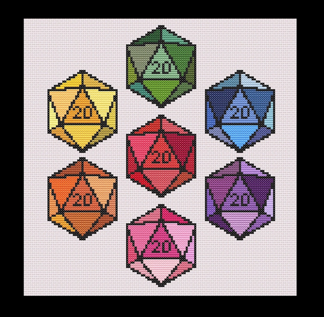 Rainbow D20 Cross-stitch Pattern - Etsy