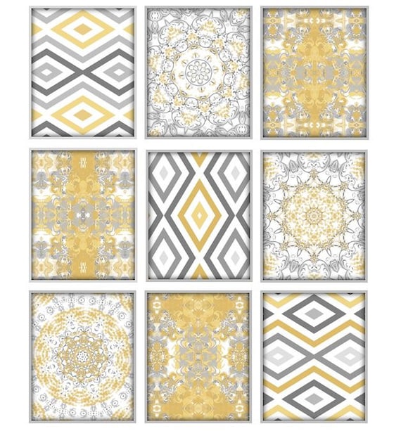 Mustard Yellow and Grey Printable Art Set of 9 Prints Modern - Etsy