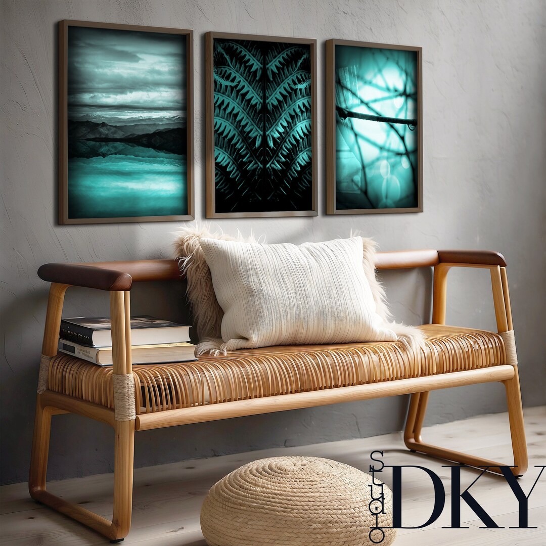 Dark Teal and Black Wall Art Set of 3 Prints Digital Download Instant ...