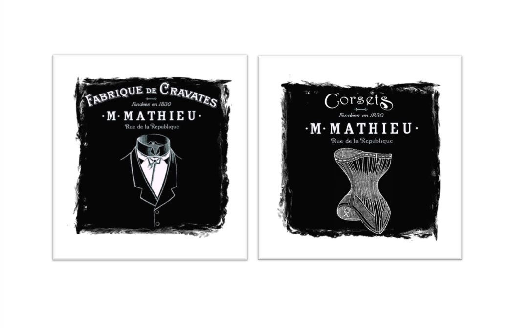 Set of 2 Prints Black and White Vintage French Poster Style Prints His ...