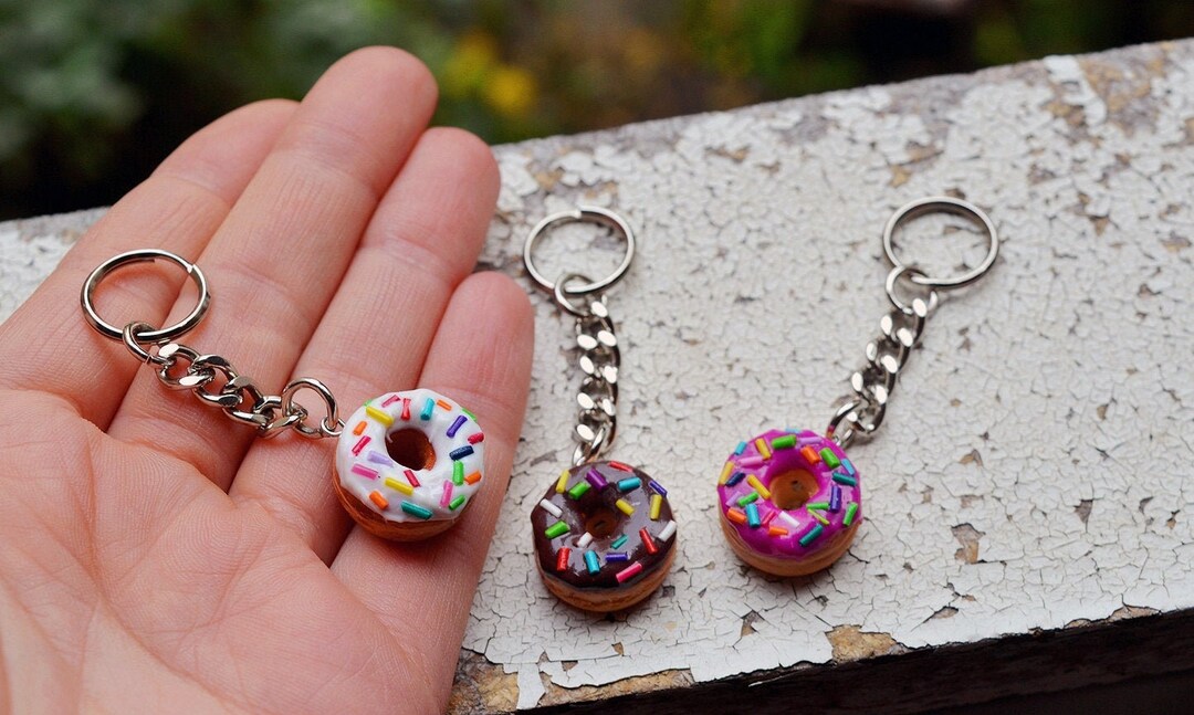 Miniature Donut Key Rings Gourmet Accessory for Bags Food Jewelry Fun ...