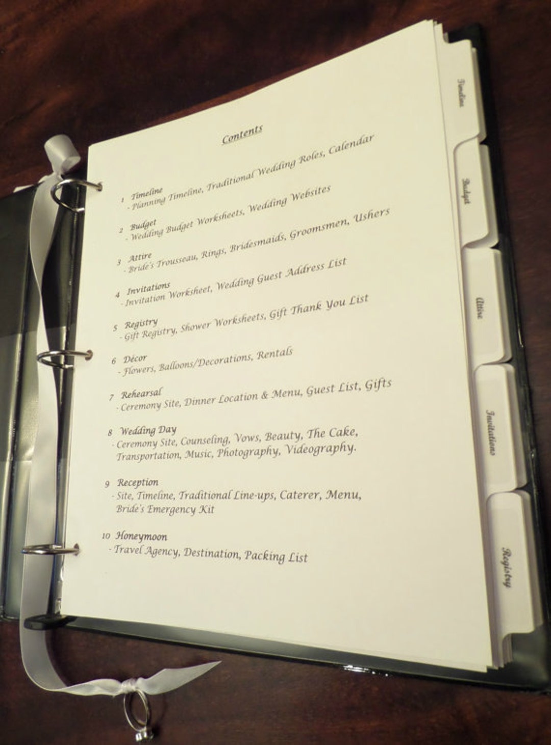 Wedding Planner Book and Wedding Organizer DELUXE Binder Contents Only ...