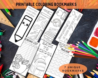 Back to School Coloring Bookmark Set, Printable Bookmark Activity, DIY ...