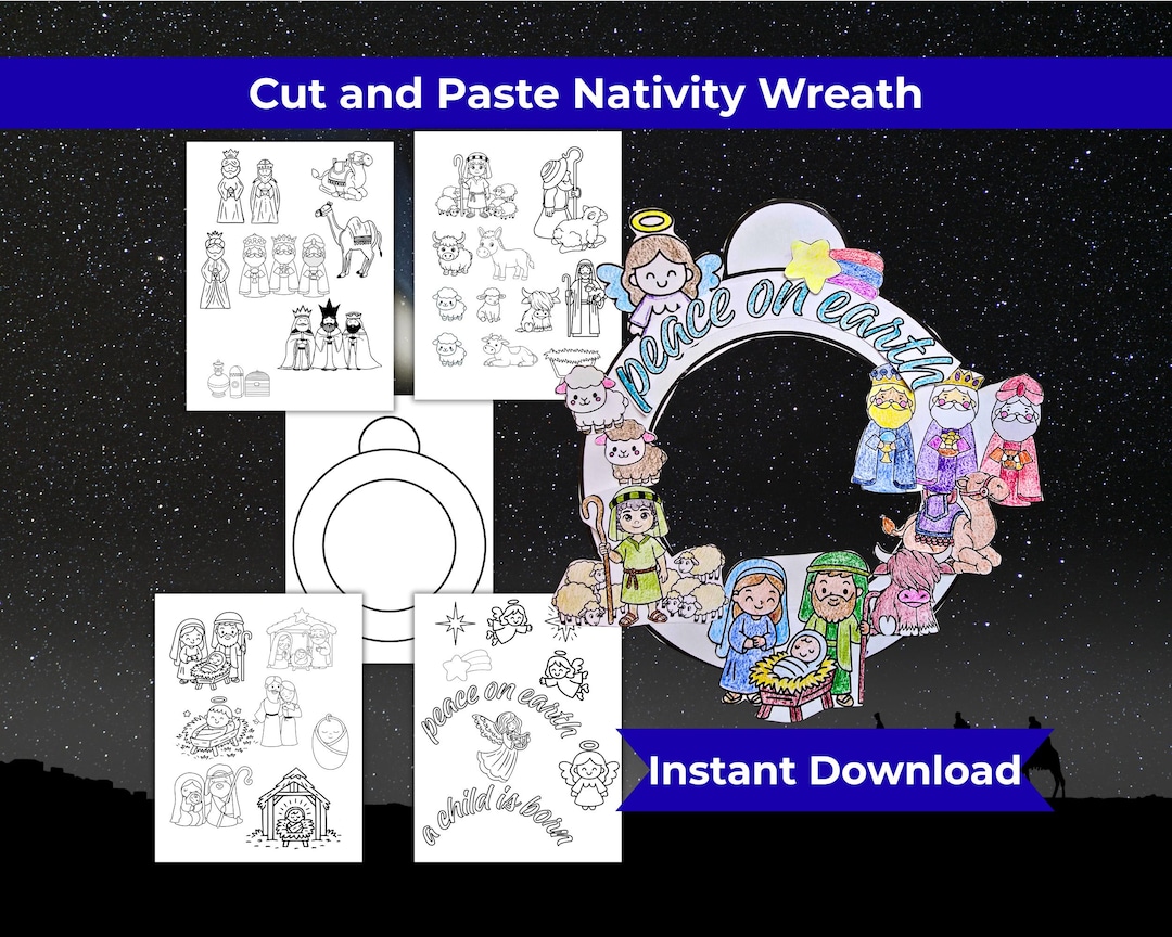 Cut and Paste Nativity Wreath Craft, Christmas Day Care Activities ...