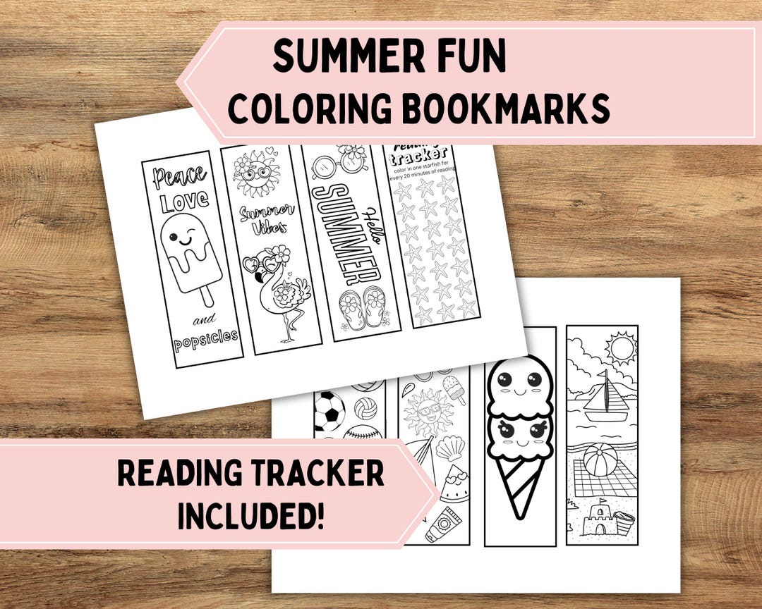 Summer Coloring Bookmark Set, Printable Bookmark Activity, DIY Bookmark ...
