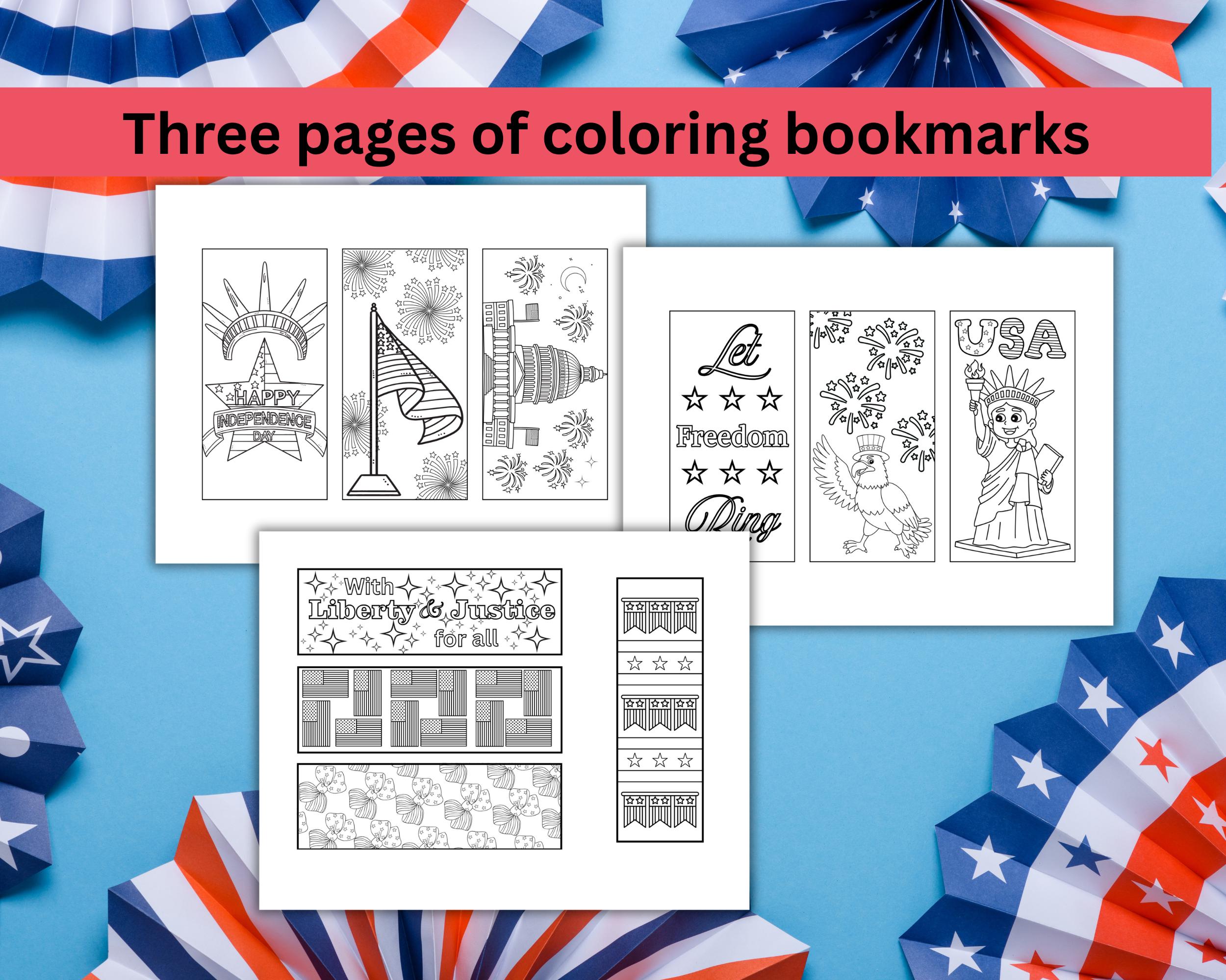 4th of July Coloring Bookmark Set, Printable Bookmark Activity, DIY ...