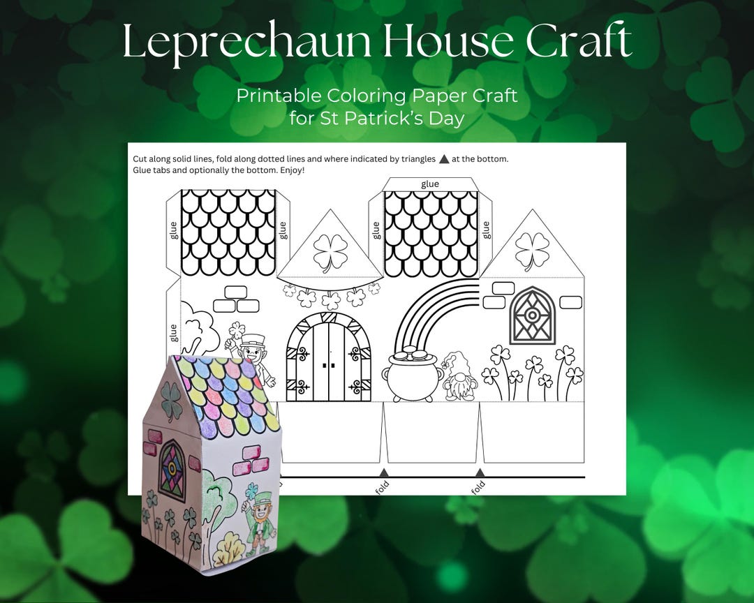 Leprechaun Paper House Activity, St Patrick's Day Craft, Cut and Paste ...