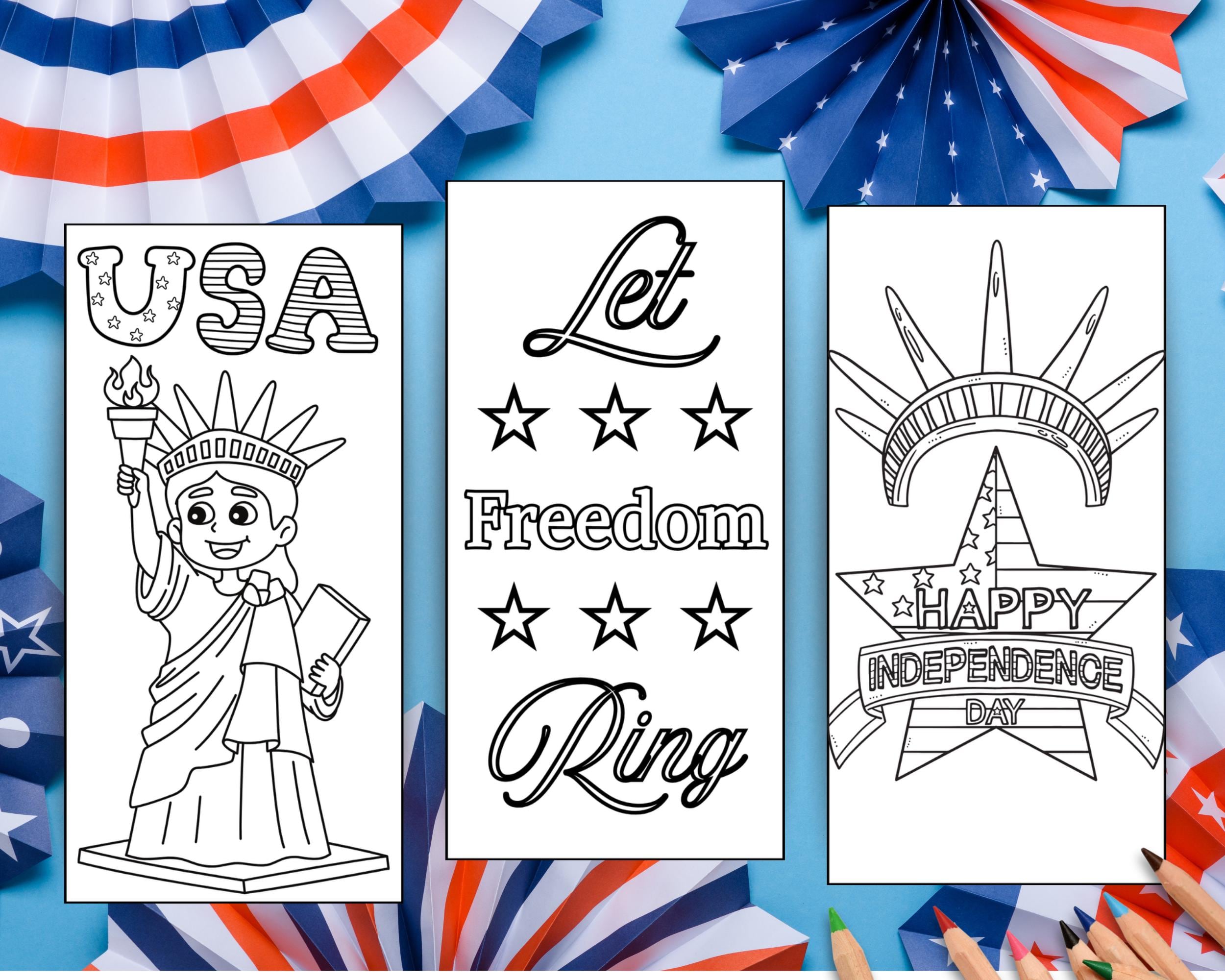 4th of July Coloring Bookmark Set, Printable Bookmark Activity, DIY ...