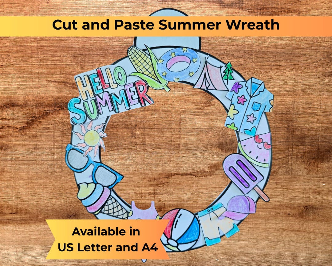 Cut and Paste Summer Wreath Craft, Summer Day Care Activities, VBS Art ...