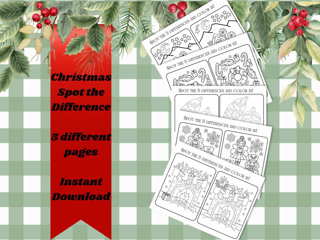Christmas Spot the Difference Activity Page, Holiday Coloring in Page ...