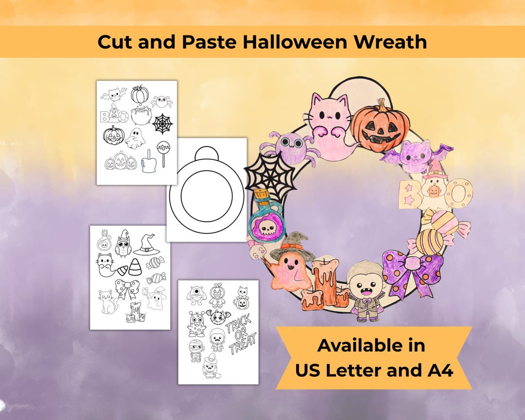 Cut and Paste Halloween Wreath Craft, Day Care Activities, Classroom ...