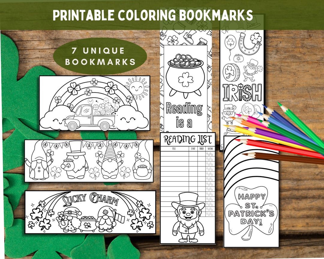 St Patrick's Day Coloring Bookmark Set, Printable Bookmark Activity ...