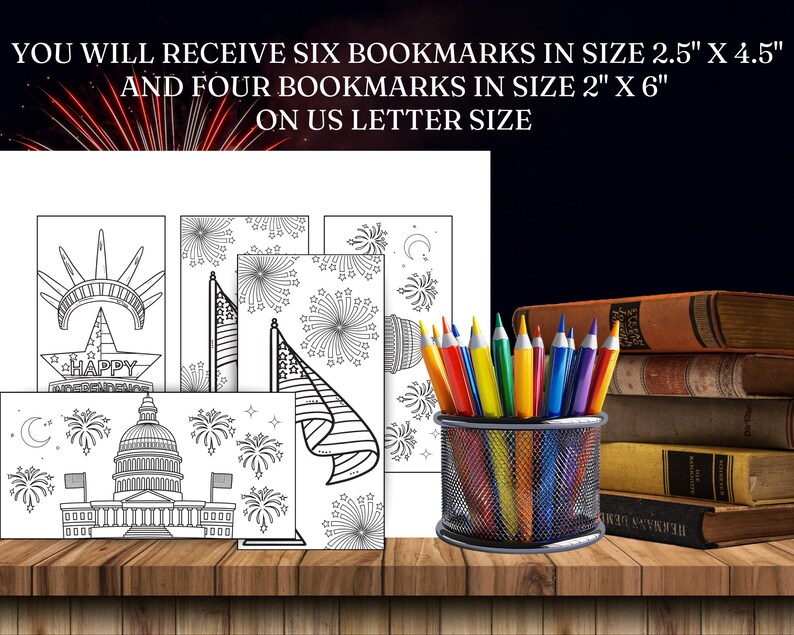 4th of July Coloring Bookmark Set, Printable Bookmark Activity, DIY ...