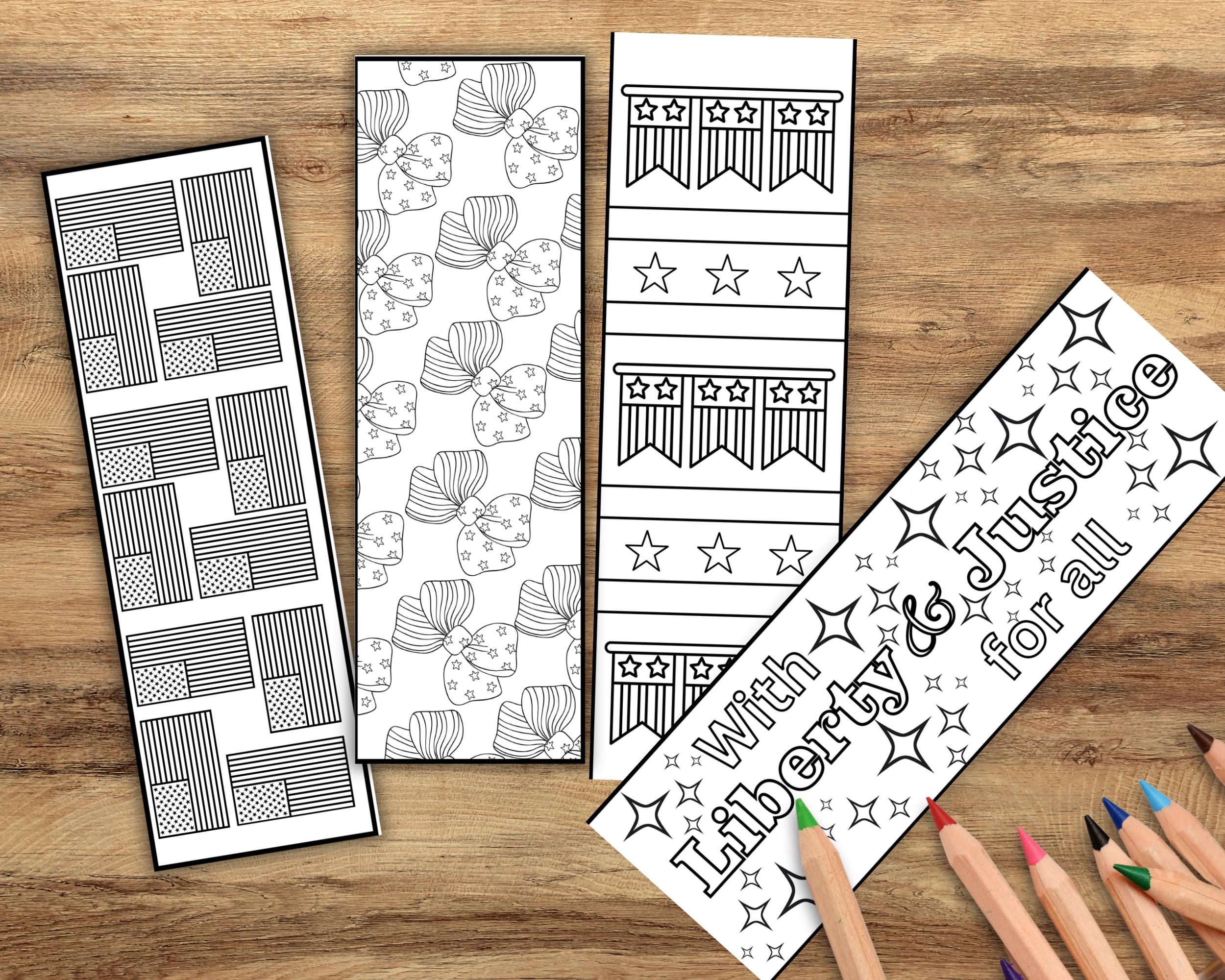 4th of July Coloring Bookmark Set, Printable Bookmark Activity, DIY ...