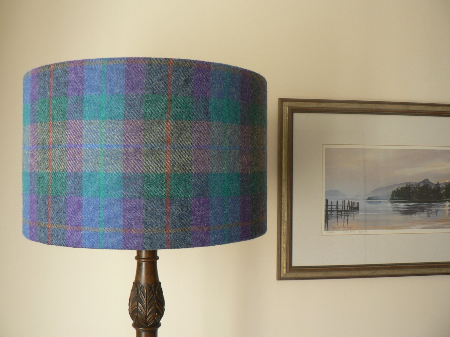 Handmade Harris Tweed Lampshade - Purple and Green Tartan - Etsy UK