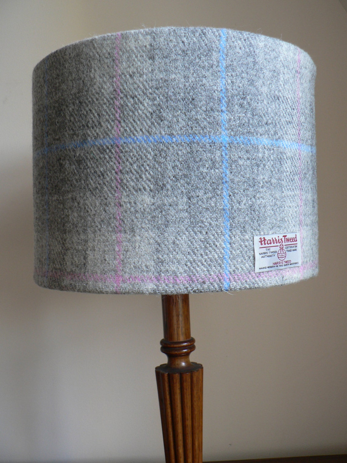 Harris Tweed Lampshade - Grey, Blue and Pink Tartan - Etsy UK